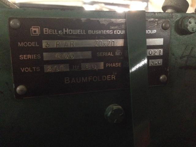 Lot #37: Bell & Howell Baumfolder Baum Pile Feed Folder 20x26" with ...